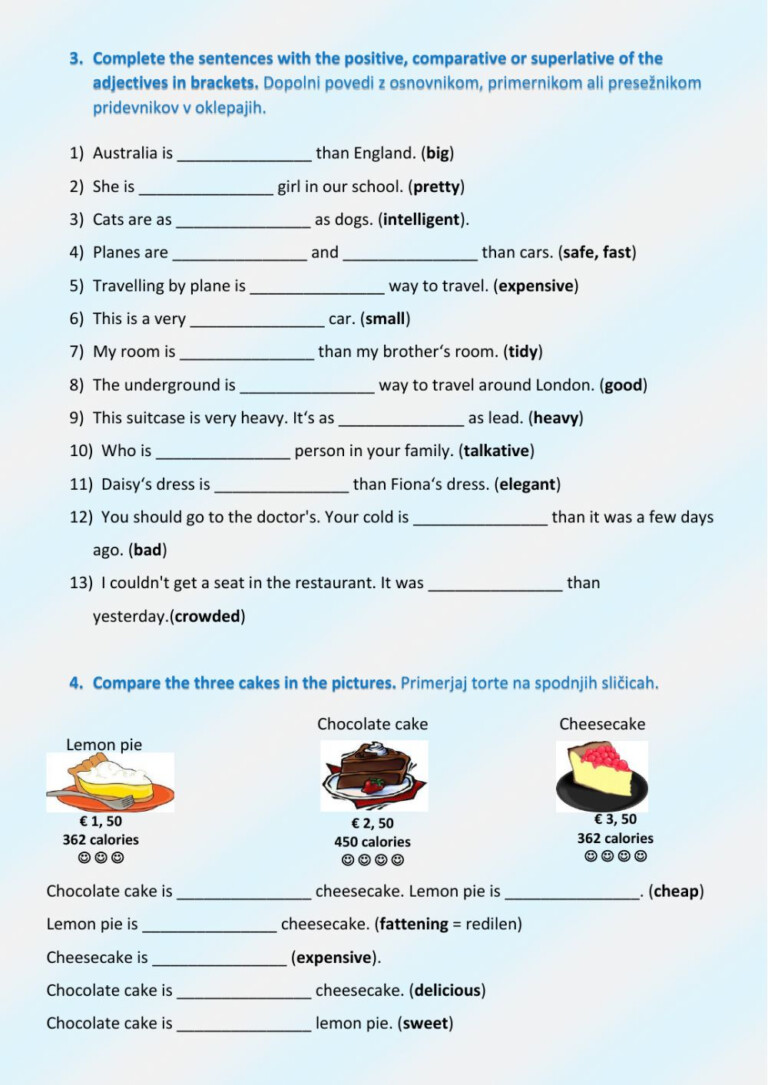 Comparison Of Adjectives Exercises Worksheet - ShapesWorksheets.com Comparison Of Adjectives Exercises Worksheet - ShapesWorksheets.com